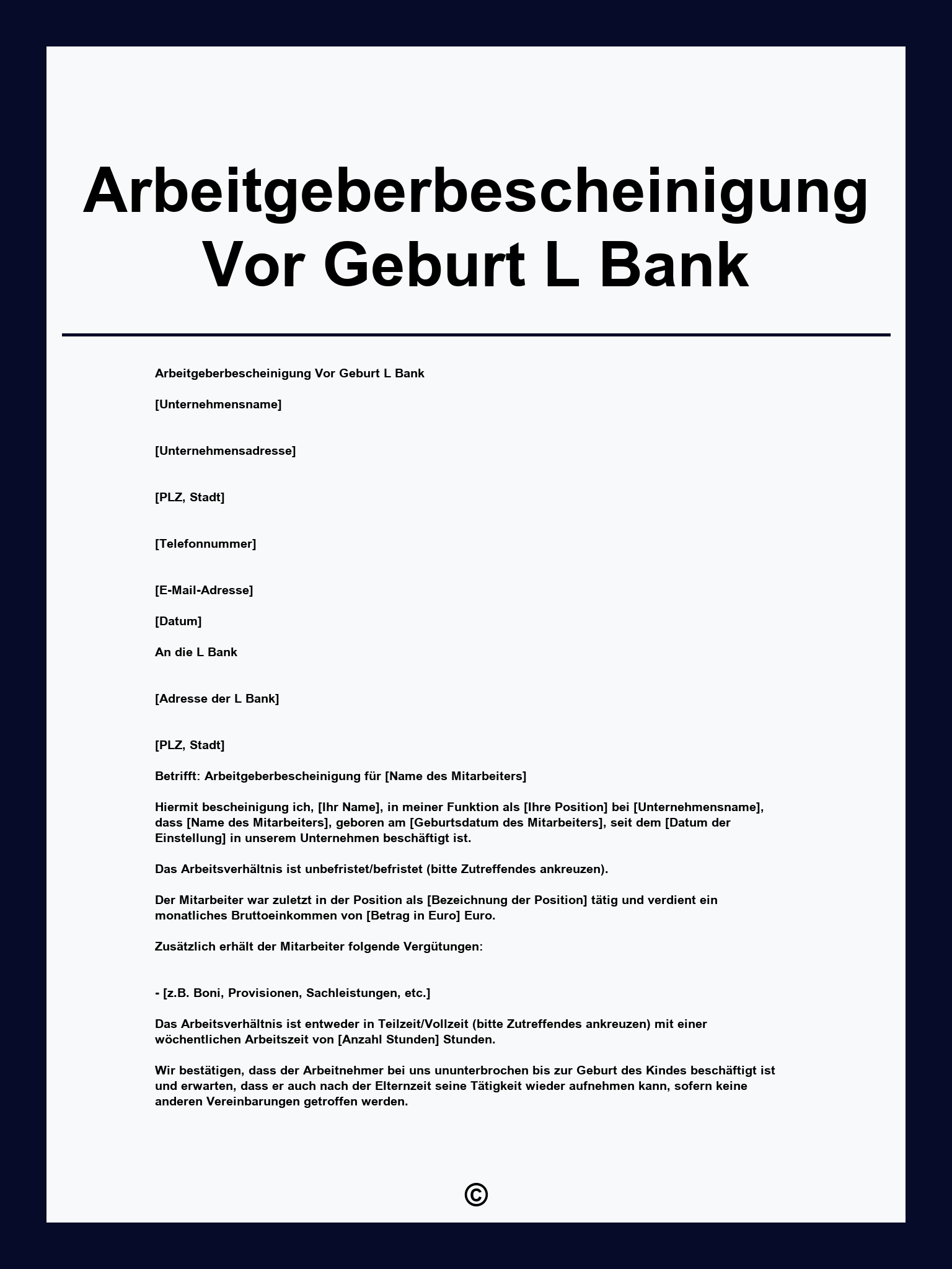 Arbeitgeberbescheinigung Vor Geburt L-Bank