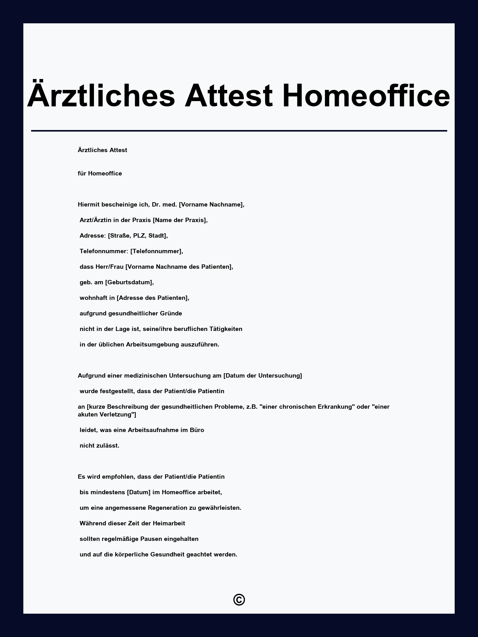 Ärztliches Attest Homeoffice Vorlage