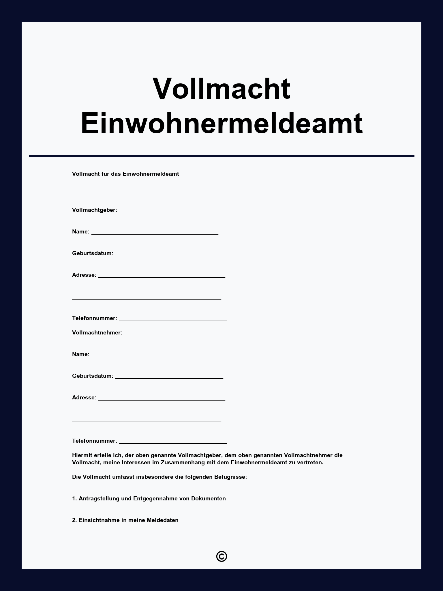 Vollmacht Einwohnermeldeamt Vorlage